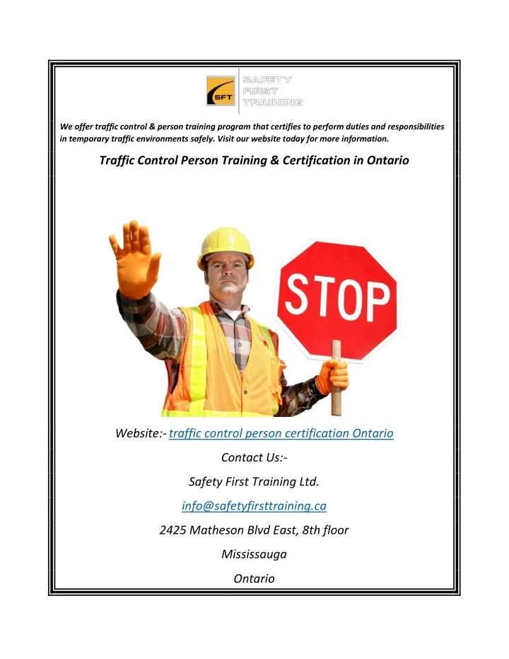 PPT - Traffic Control Person Training & Certification in Ontario ...