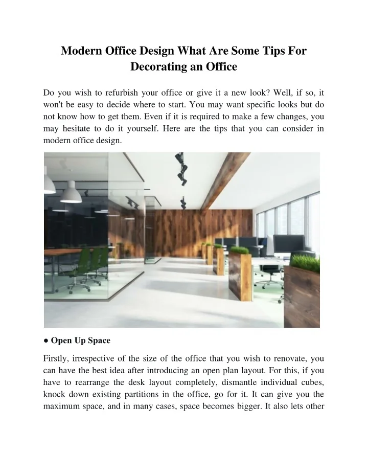 PPT - Modern Office Design What Are Some Tips For Decorating an Office ...