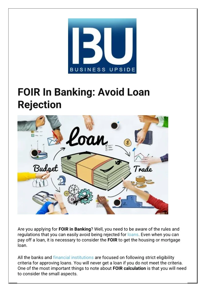 PPT - FOIR In Banking Avoid Loan Rejection PowerPoint Presentation ...