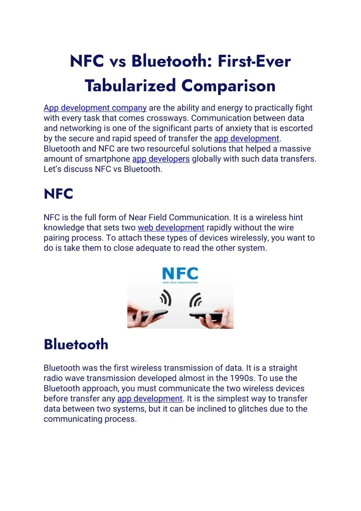 PPT - NFC vs Bluetooth- First-Ever Tabularized Comparison (1) PowerPoint Presentation - ID:10804542