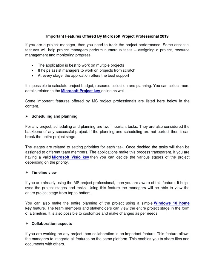 PPT - Important Features Offered By Microsoft Project Professional 2019 ...