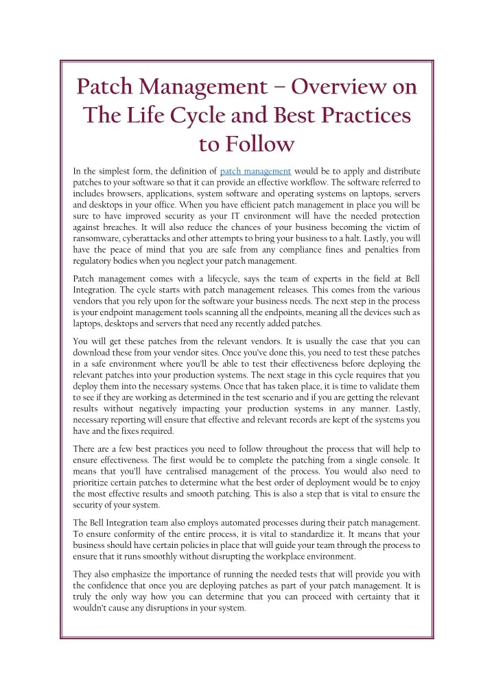 Ppt Patch Management Overview On The Life Cycle And Best Practices