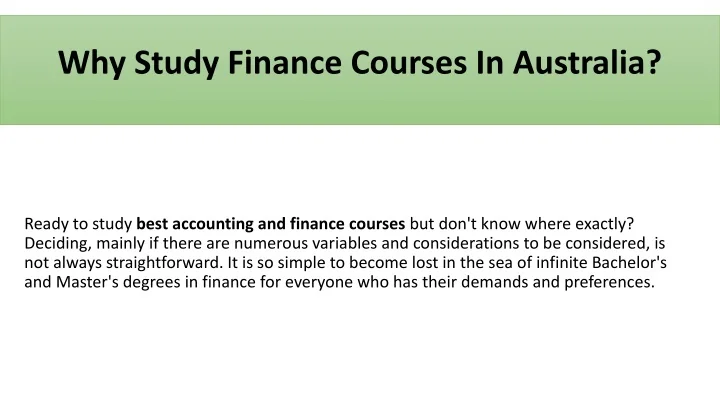 PPT - Why Study Finance Courses In Australia PowerPoint Presentation ...