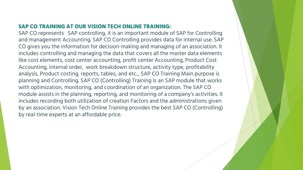 PPT - SAP CO TRAINING | SAP CO ONLINE TRAINING - VISION TECH PowerPoint ...