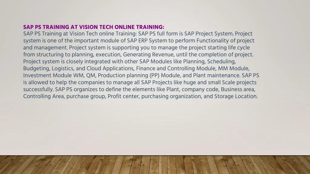 PPT - SAP PS Training | SAP PS Online Training - Vision Tech Online ...