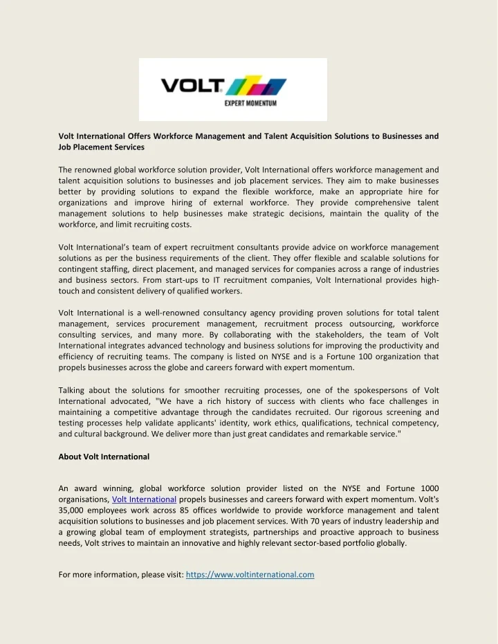 PPT - Volt International Offers Workforce Management and Talent ...