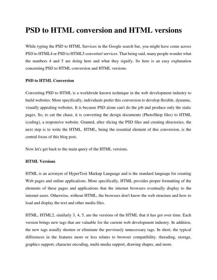 PPT - PSD to HTML conversion and HTML versions Details PowerPoint ...