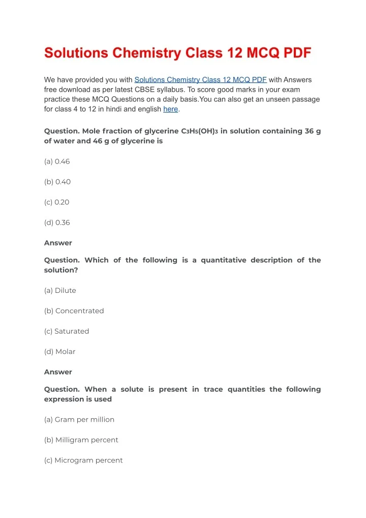 PPT - Solutions Chemistry Class 12 MCQ PDF Download PowerPoint ...
