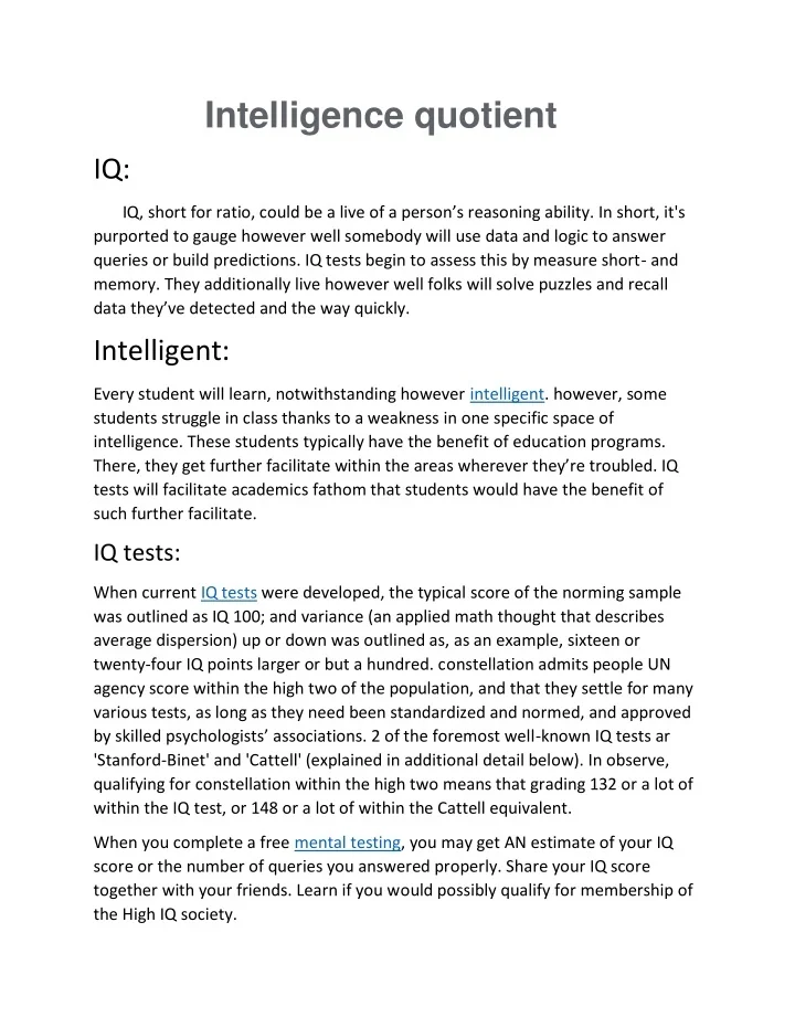 PPT - Intelligence quotient PowerPoint Presentation, free download - ID ...
