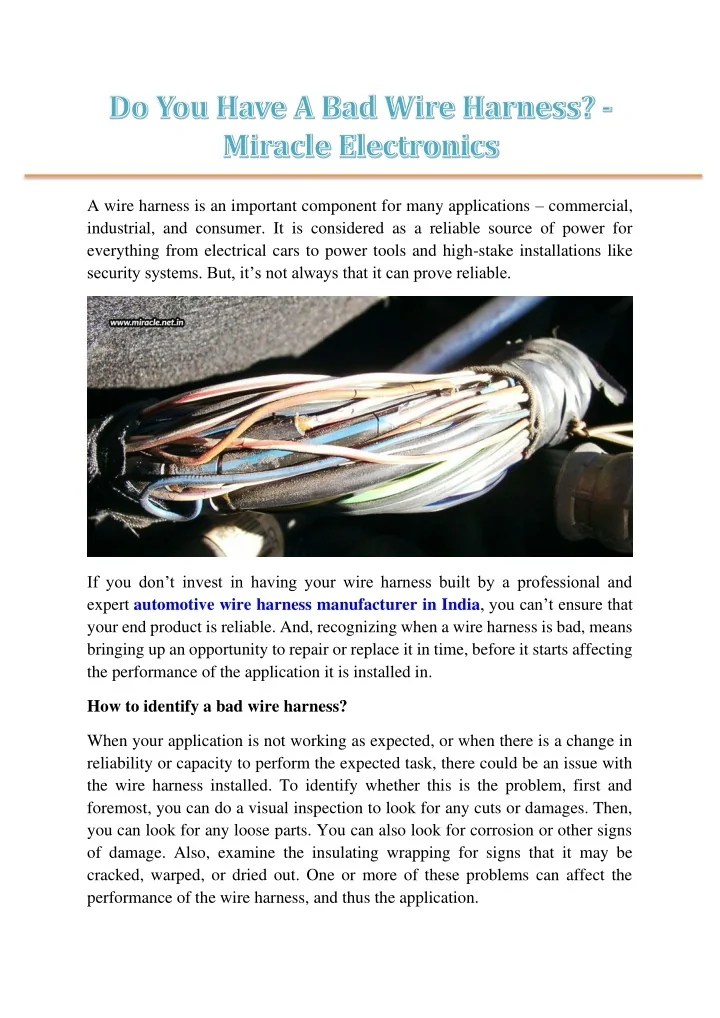 PPT - Do You Have A Bad Wire Harness? - Miracle Electronics PowerPoint ...