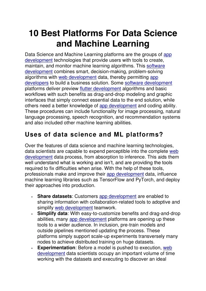 PPT - 10 Best Platforms For Data Science and Machine Learning ...