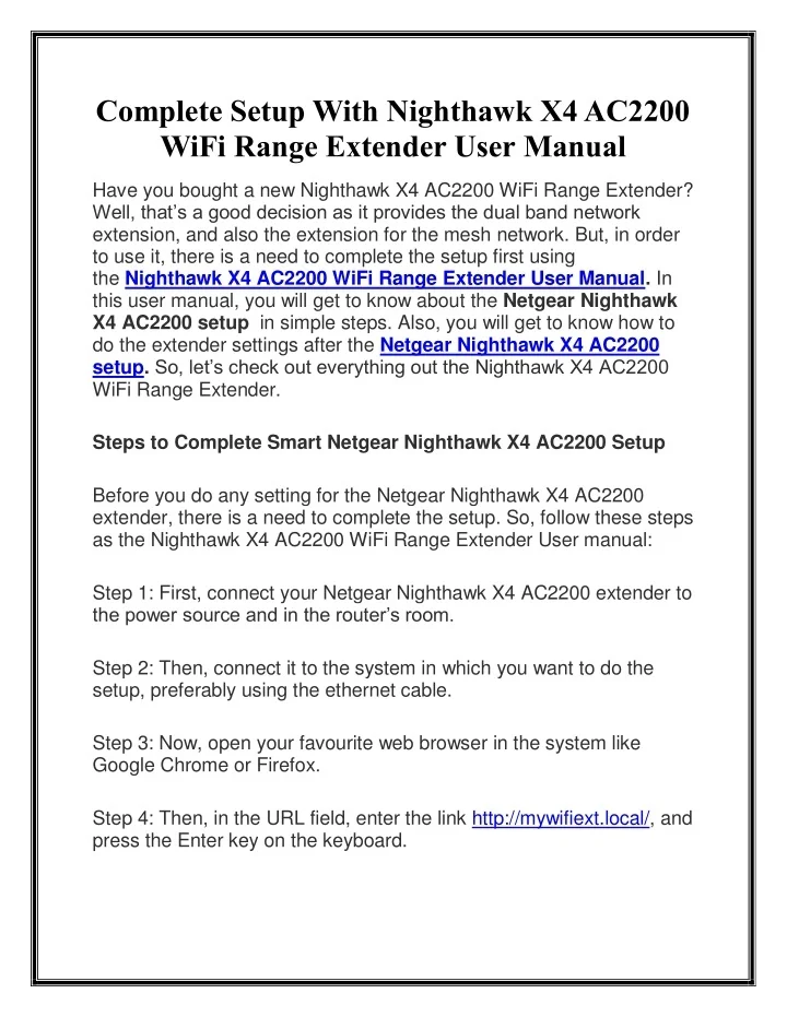 PPT - Complete Setup With Nighthawk X4 AC2200 WiFi Range Extender User ...