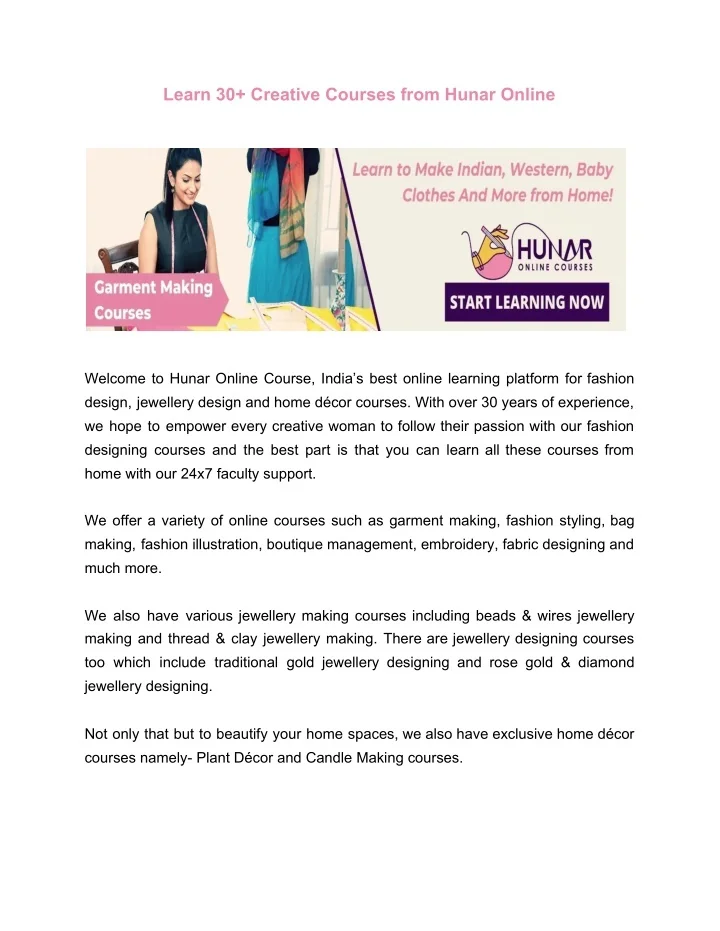 PPT - Fashion Designing Online Courses - Hunar Online PowerPoint ...