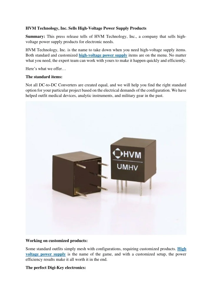 PPT - HVM Technology, Inc. Sells High-Voltage Power Supply Products ...