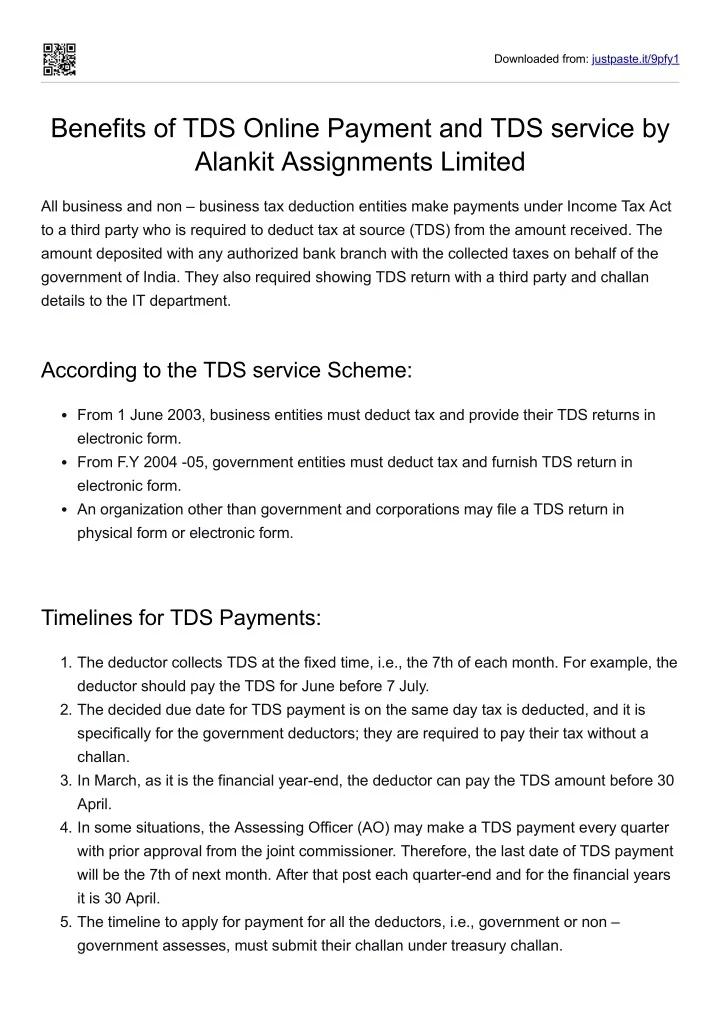 PPT - Benefits of TDS Online Payment and TDS service by Alankit ...