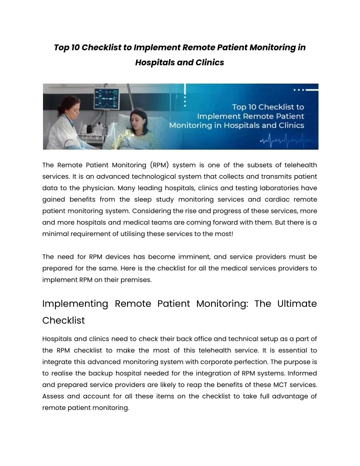 PPT - Top 10 Checklist to Implement Remote Patient Monitoring in ...