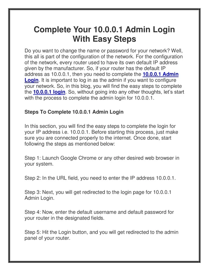 PPT - Complete Your 10.0.0.1 Admin Login With Easy Steps PowerPoint ...