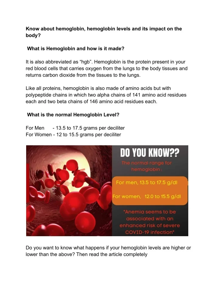 PPT - Facts about Hemoglobin and Hematocrit Levels in the RBC ...