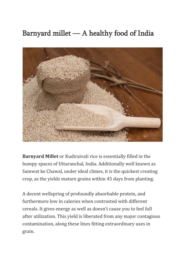 PPT - Barnyard millet — A healthy food of India PowerPoint Presentation ...