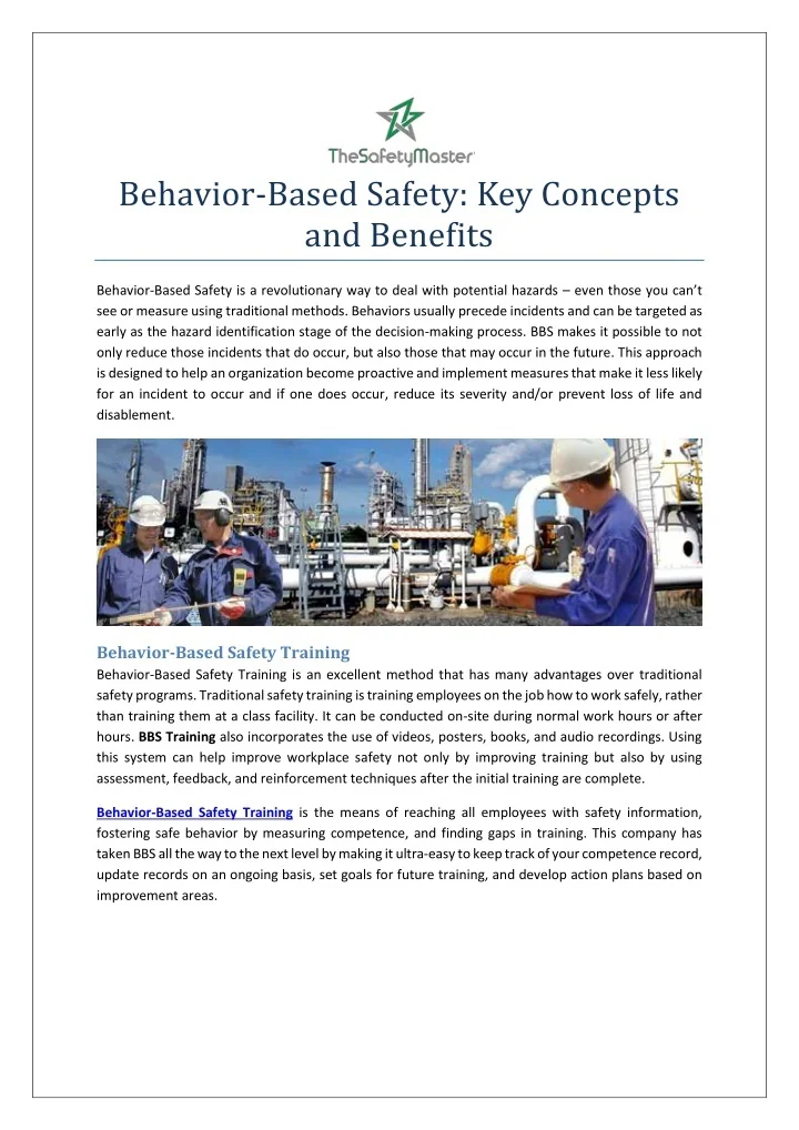 PPT - Behavior-Based Safety: Key Concepts and Benef PowerPoint ...