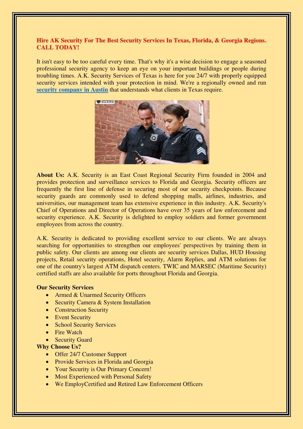 PPT - Hire AK Security For The Best Security Services In Texas, Florida ...