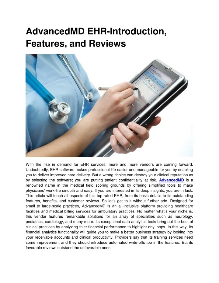 PPT - AdvancedMD EHR-Introduction, Features, and Reviews PowerPoint ...