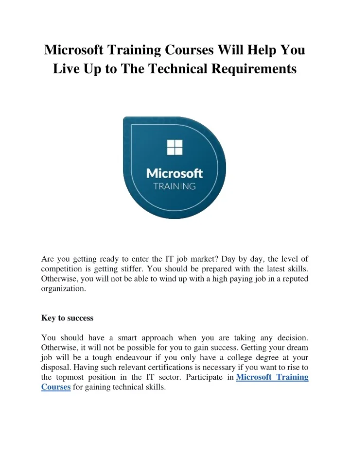 PPT - Microsoft Training Courses Will Help You Live Up to The Technical ...
