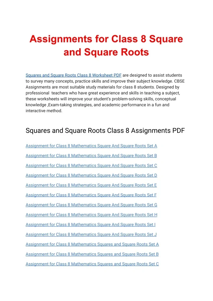PPT Squares And Square Roots Class 8 Worksheet PDF Download PPT Squares And Square Roots Class 8 Worksheet PDF Download