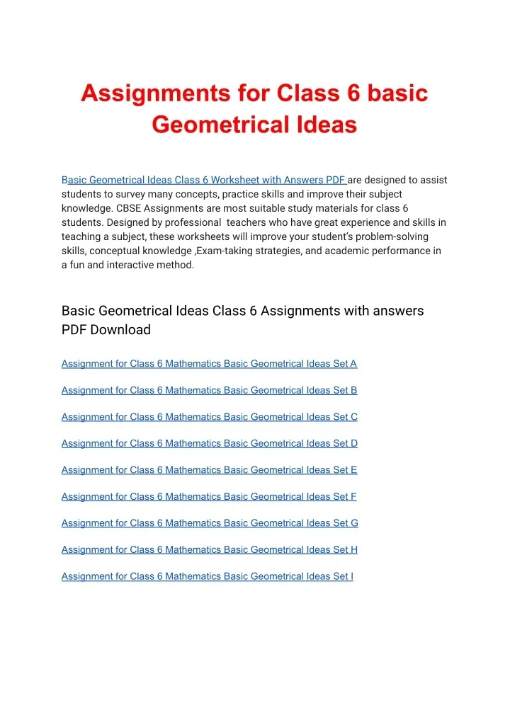 PPT - Basic Geometrical Ideas Class 6 Worksheet with answers PDF Download PowerPoint ...