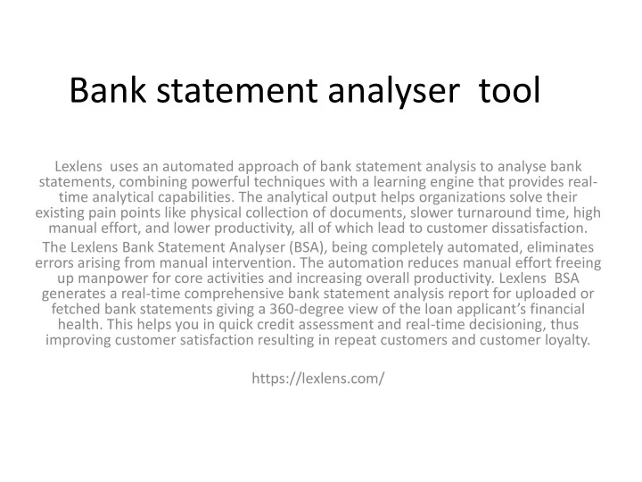 PPT - Bank statement analyser tool PowerPoint Presentation, free ...