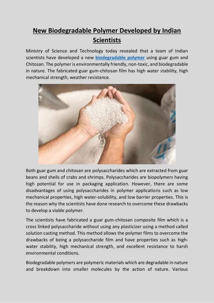PPT - New Biodegradable Polymer Developed by Indian Scientists ...