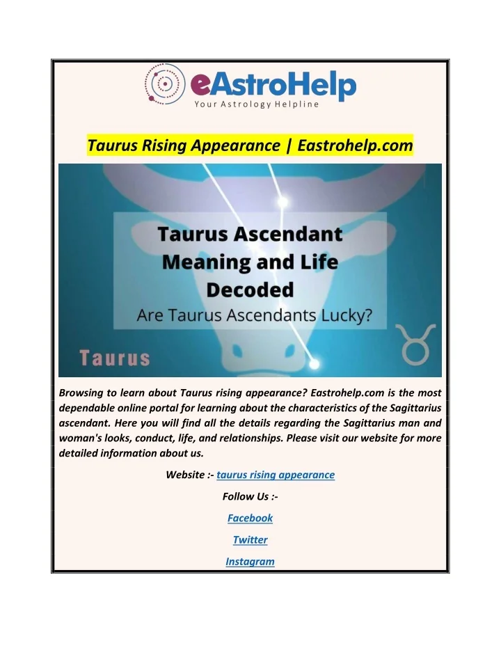 PPT - Taurus Rising Appearance | Eastrohelp.com PowerPoint Presentation ...