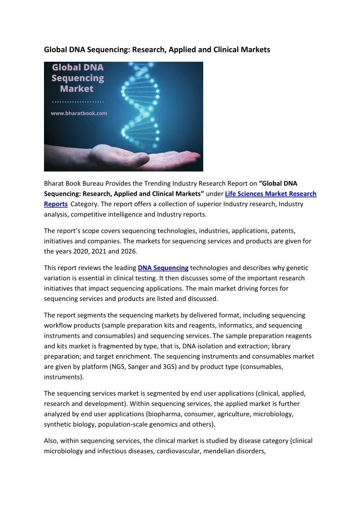 PPT - Global DNA Sequencing Research, Applied and Clinical Markets ...