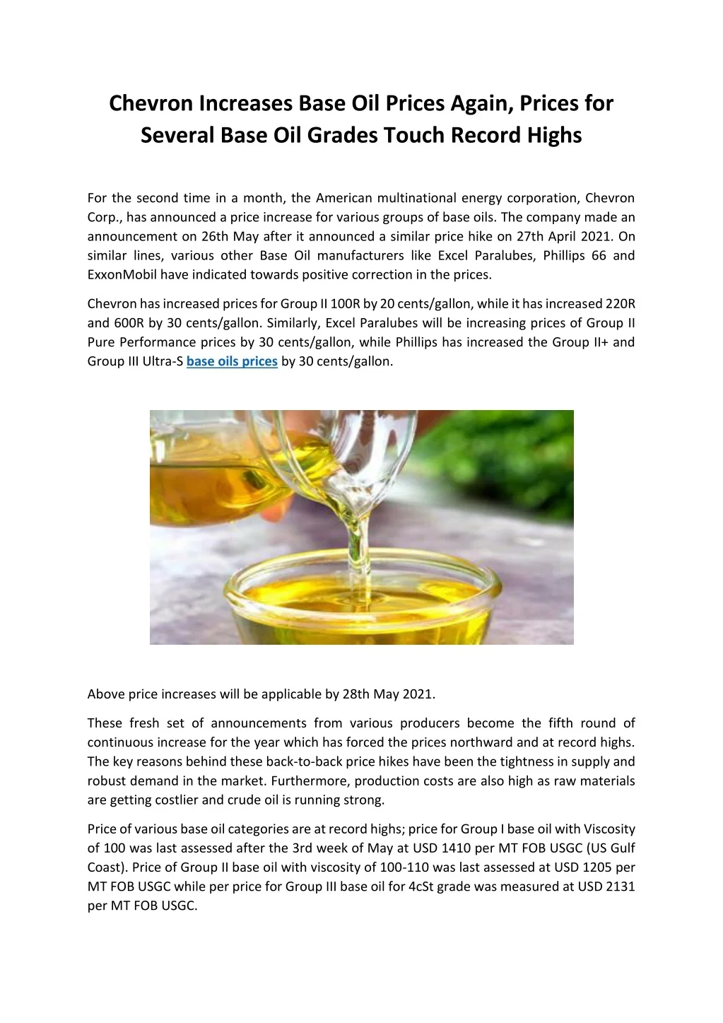 PPT - Chevron Increases Base Oil Prices Again, Prices for Several Base ...