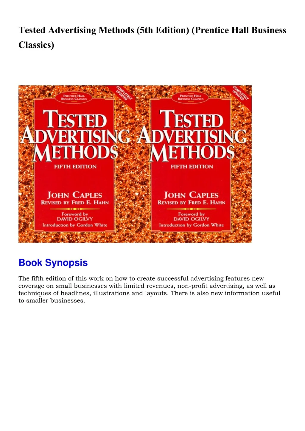 PPT - DOWNLOAD Tested Advertising Methods 5th Edition Prentice Hall ...