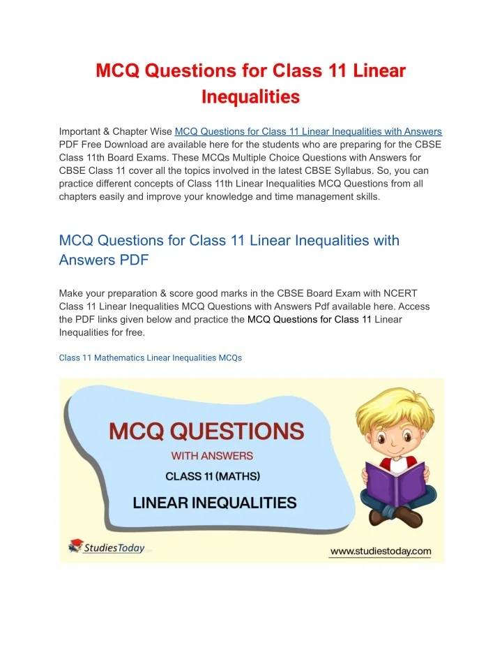 PPT - MCQs Class 11 Linear Inequalities with Answers PDF Download ...