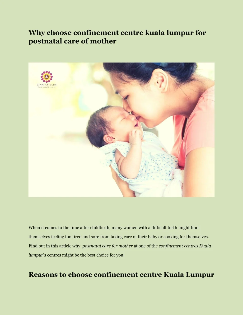PPT - Why Choose Confinement Centre Kuala Lumpur For Postnatal Care Of ...
