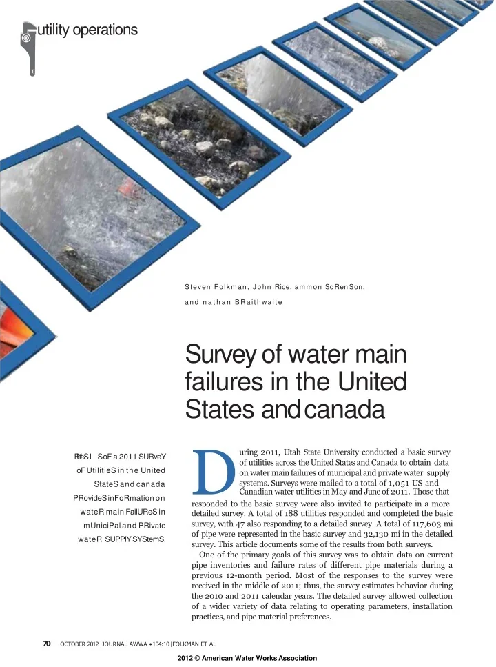 PPT - Survey of water main failures in the United States and Canada ...