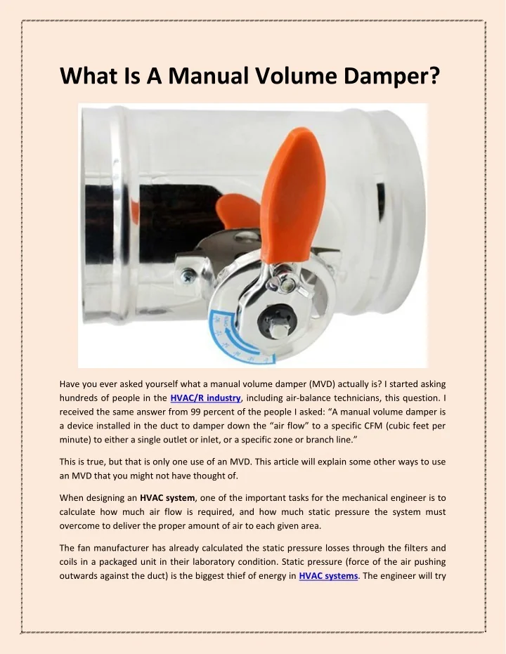 PPT - What Is A Manual Volume Damper? PowerPoint Presentation, free ...