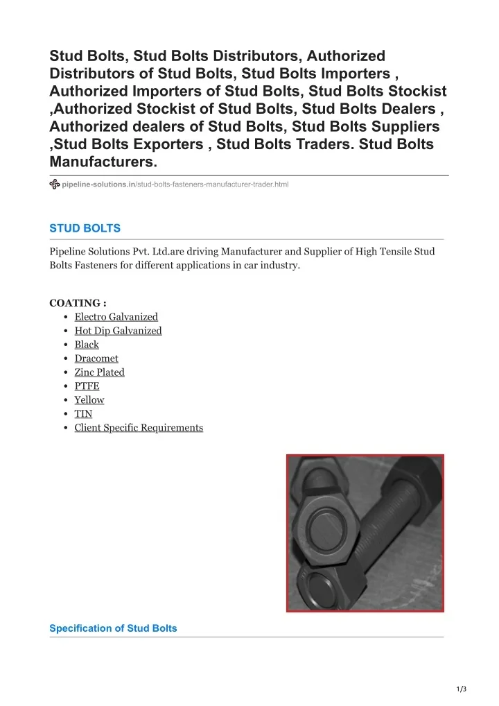 PPT - Stud Bolts PowerPoint Presentation, free download - ID:10916323