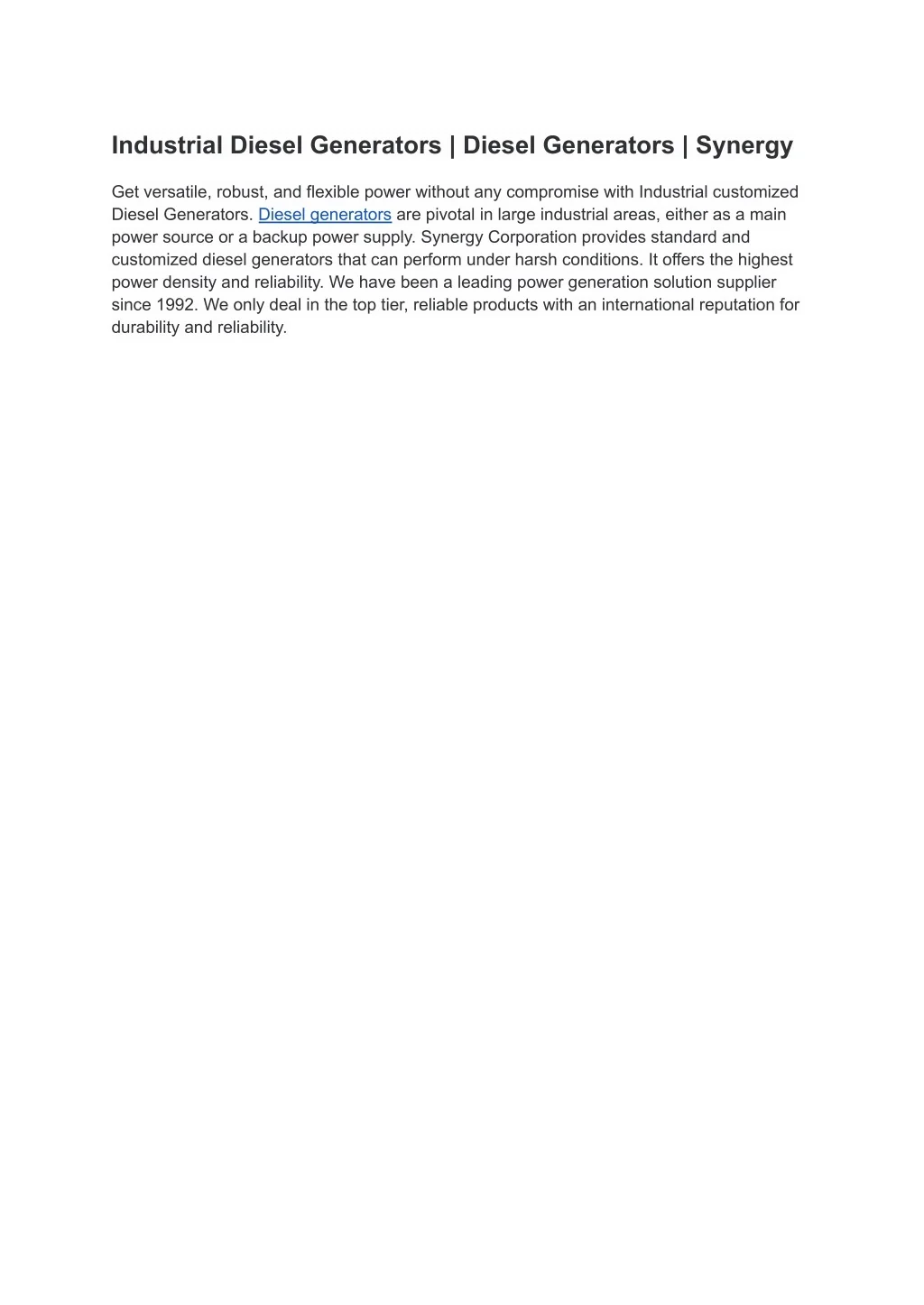 PPT - Synergy Diesel Generators PowerPoint Presentation, free download ...