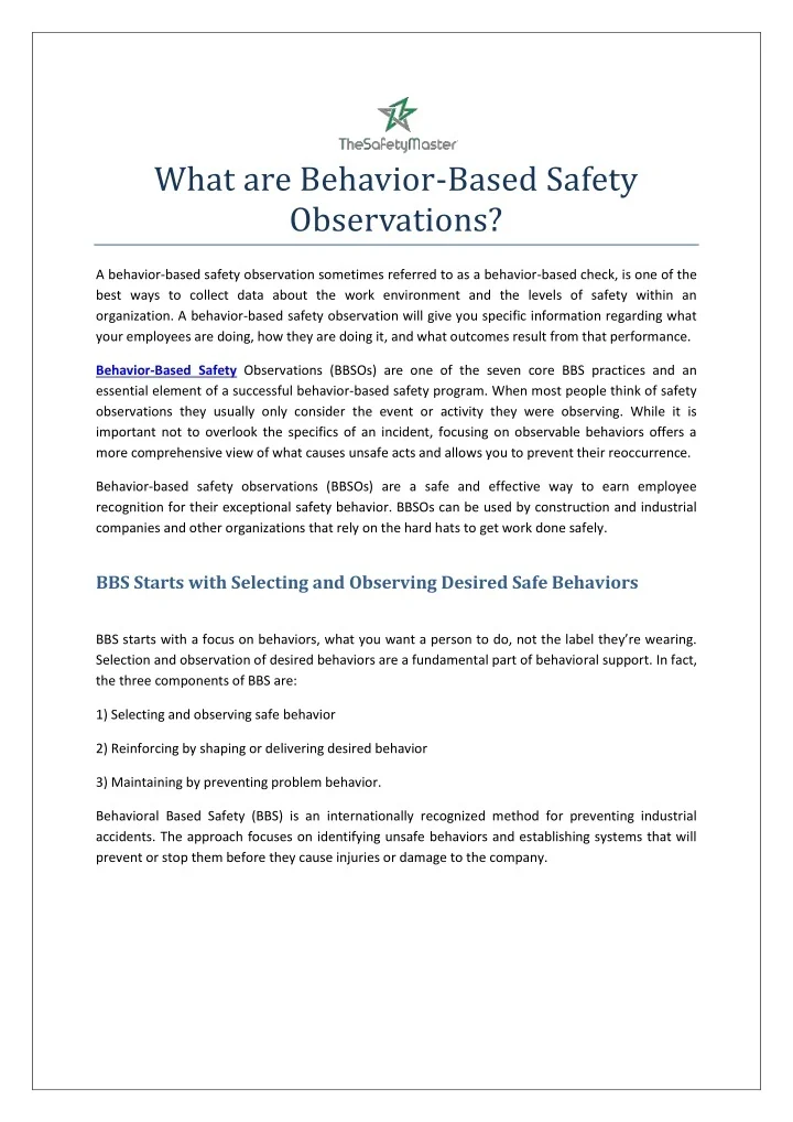 PPT - What are Behavior-Based Safety Observations PowerPoint ...