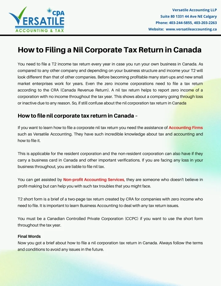 PPT - How to Filing a Nil Corporate Tax Return in Canada PowerPoint ...