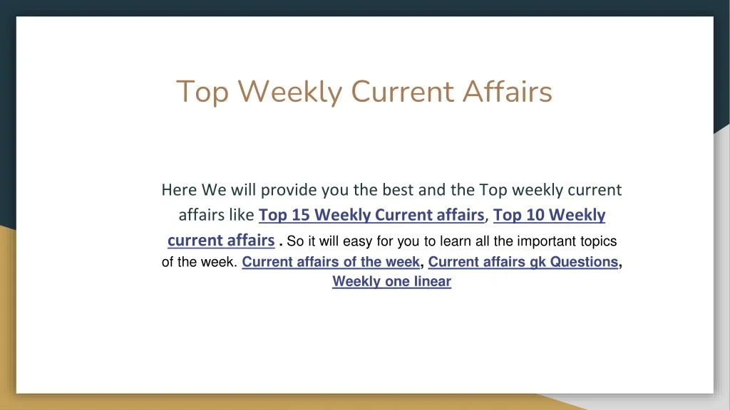 PPT - Weekly current affairs PowerPoint Presentation, free download ...