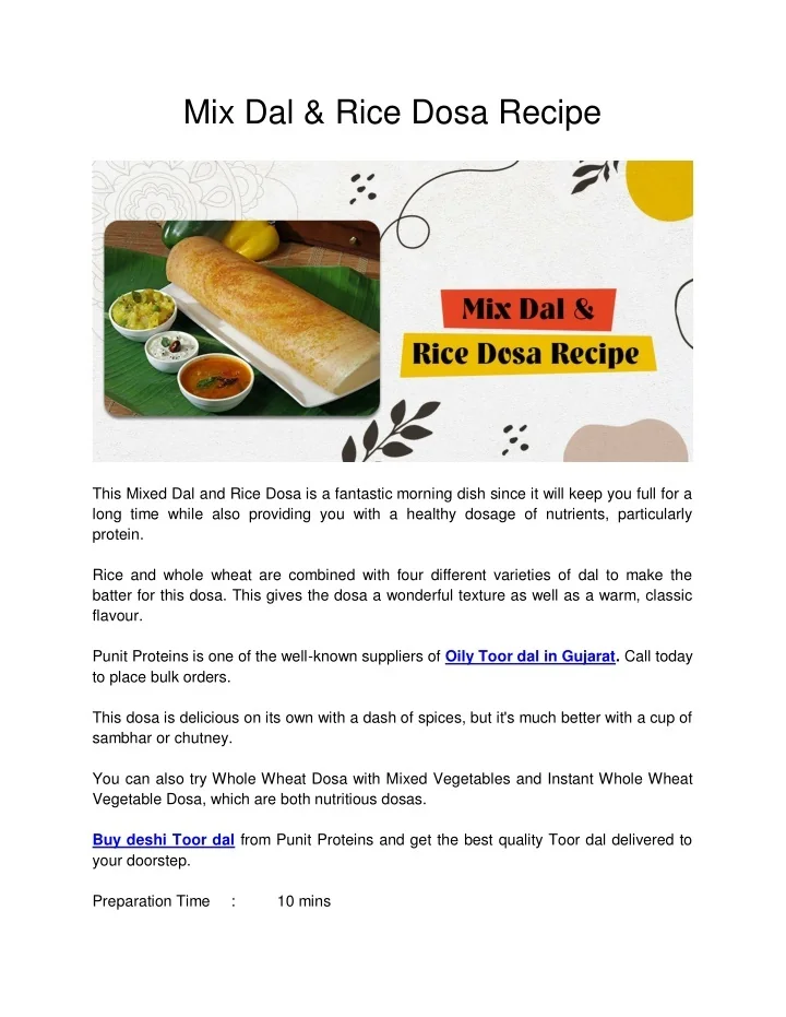 PPT - Mix Dal & Rice Dosa Recipe PowerPoint Presentation, free download ...