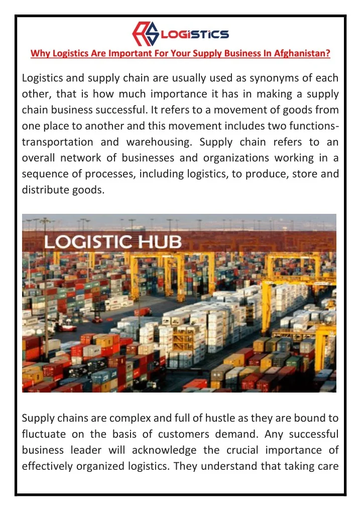 PPT - Why Logistics Are Important For Your Supply Business In ...