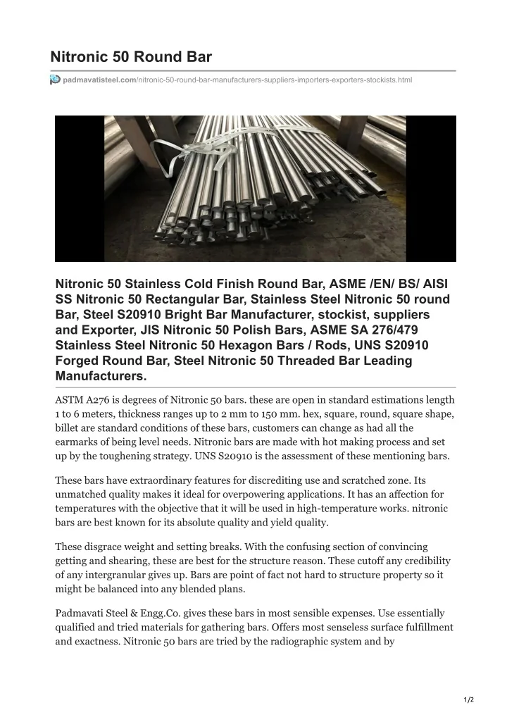 PPT - Nitronic 50 Round Bar Exporters PowerPoint Presentation, free ...