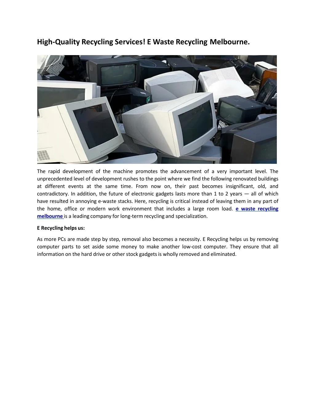 PPT - High-Quality Recycling Services! E Waste Recycling Melbourne ...