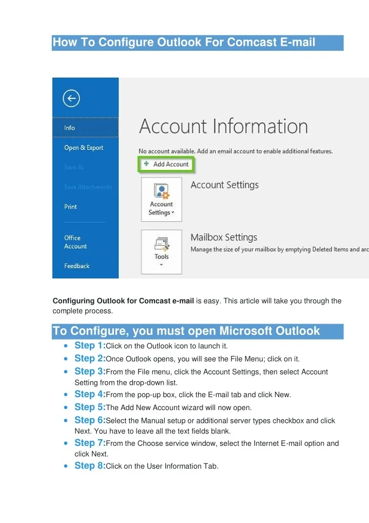PPT - Here's How To Setup Comcast Email In Outlook Step By Step ...
