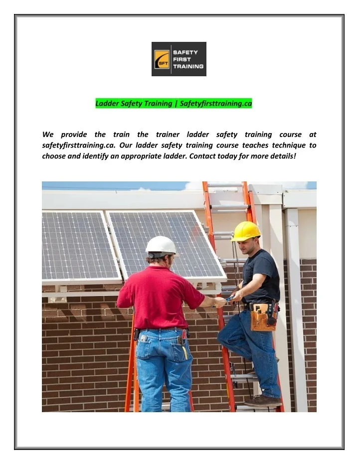 PPT - Ladder Safety Training | Safetyfirsttraining.ca PowerPoint ...